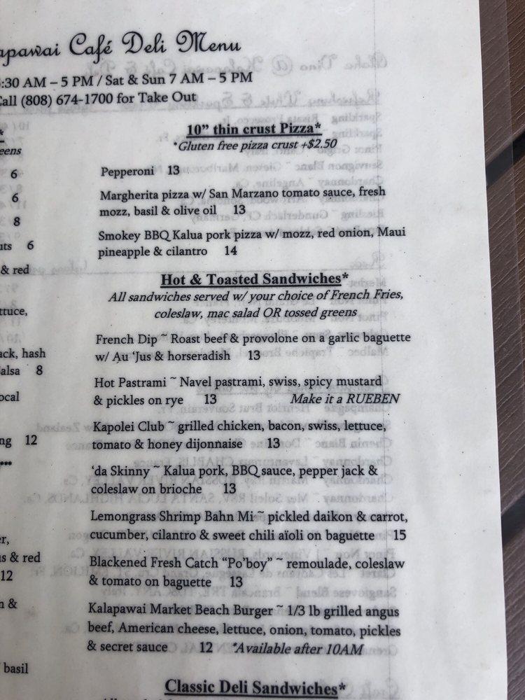 Menu at Kalapawai Cafe & Deli, Kapolei