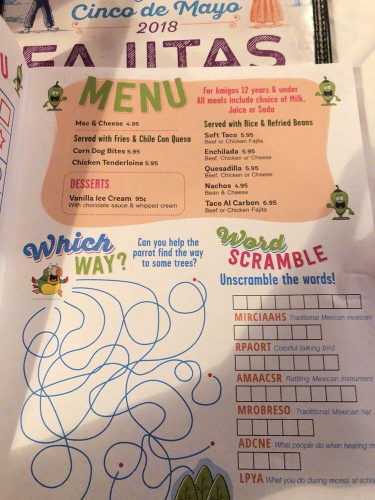 Menu at Little Pappasito's Cantina restaurant, Houston, Richmond Ave.