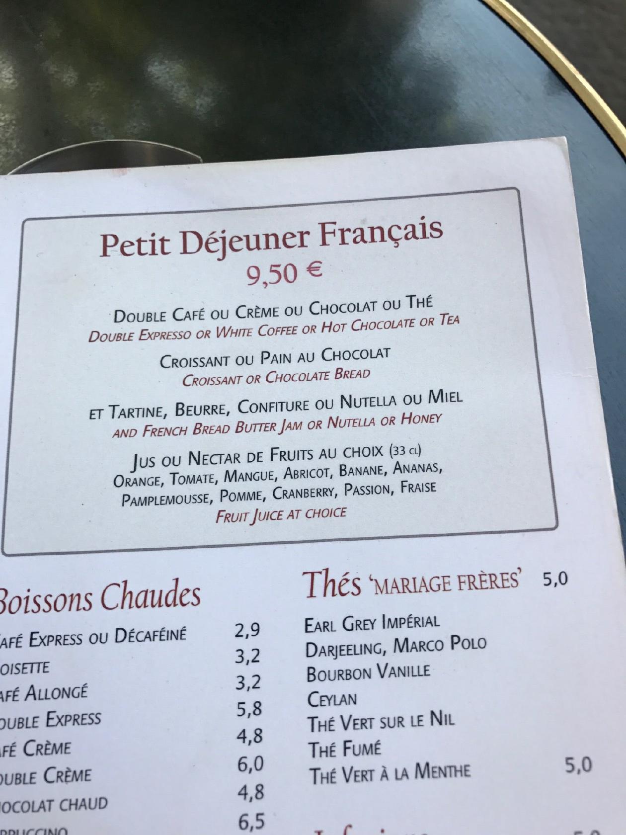 Menu at Restaurant Chez Ribe, Paris