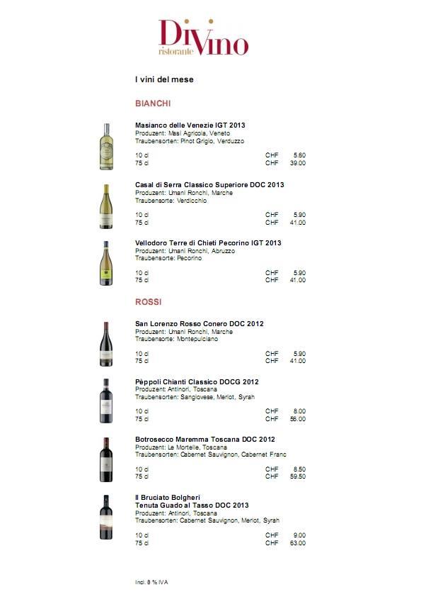 Menu at Divino, Muralto