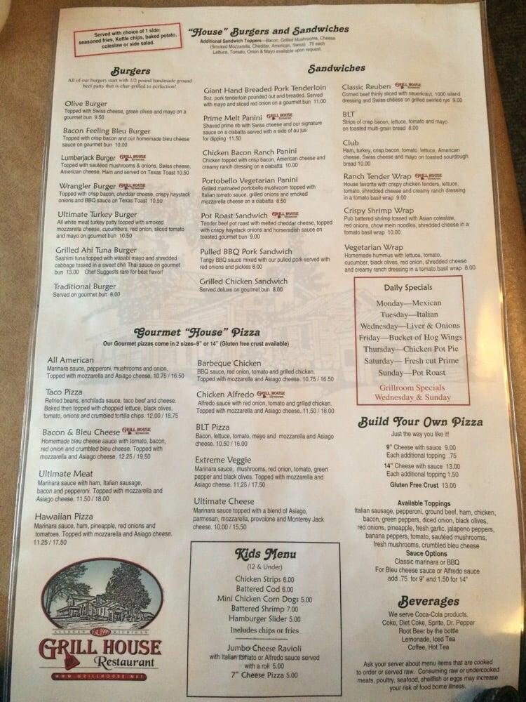 Menu at The Grill House steakhouse, Allegan, 32nd St