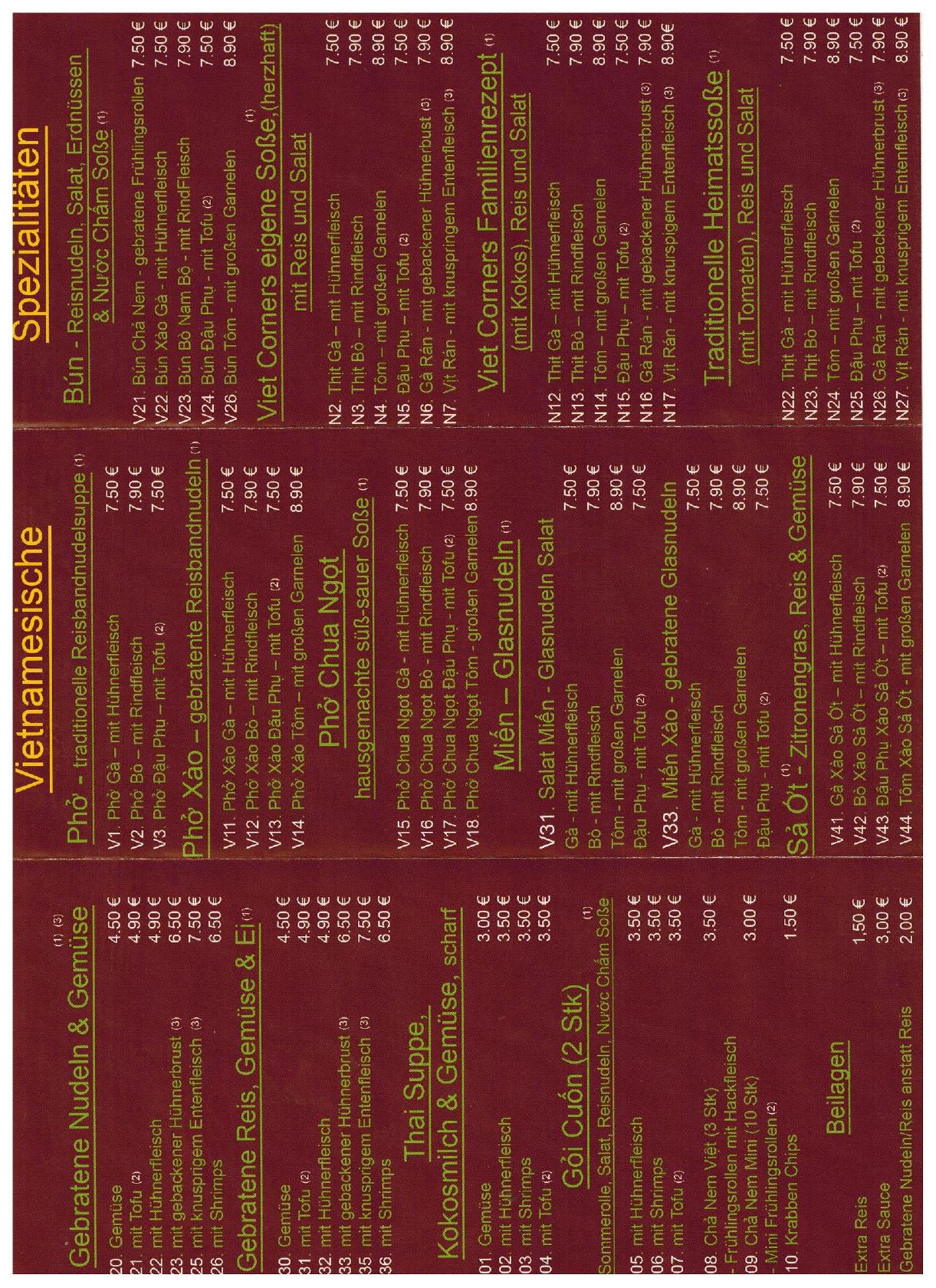 Speisekarte von Viet Corner restaurant, Leipzig