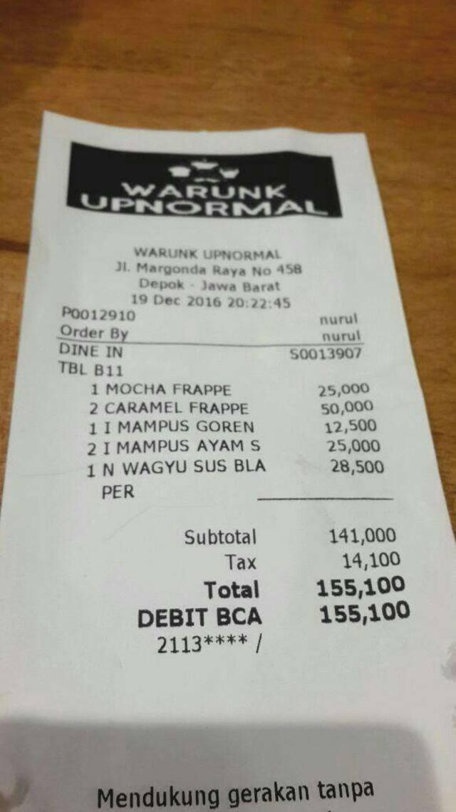 Menu at Warunk Upnormal Margonda cafe, Depok, Jl. Margonda No.434