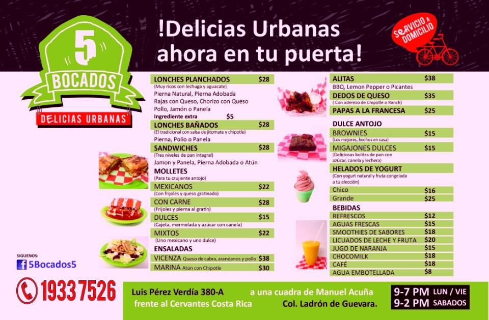 Menu at 5 Bocados restaurant, Guadalajara