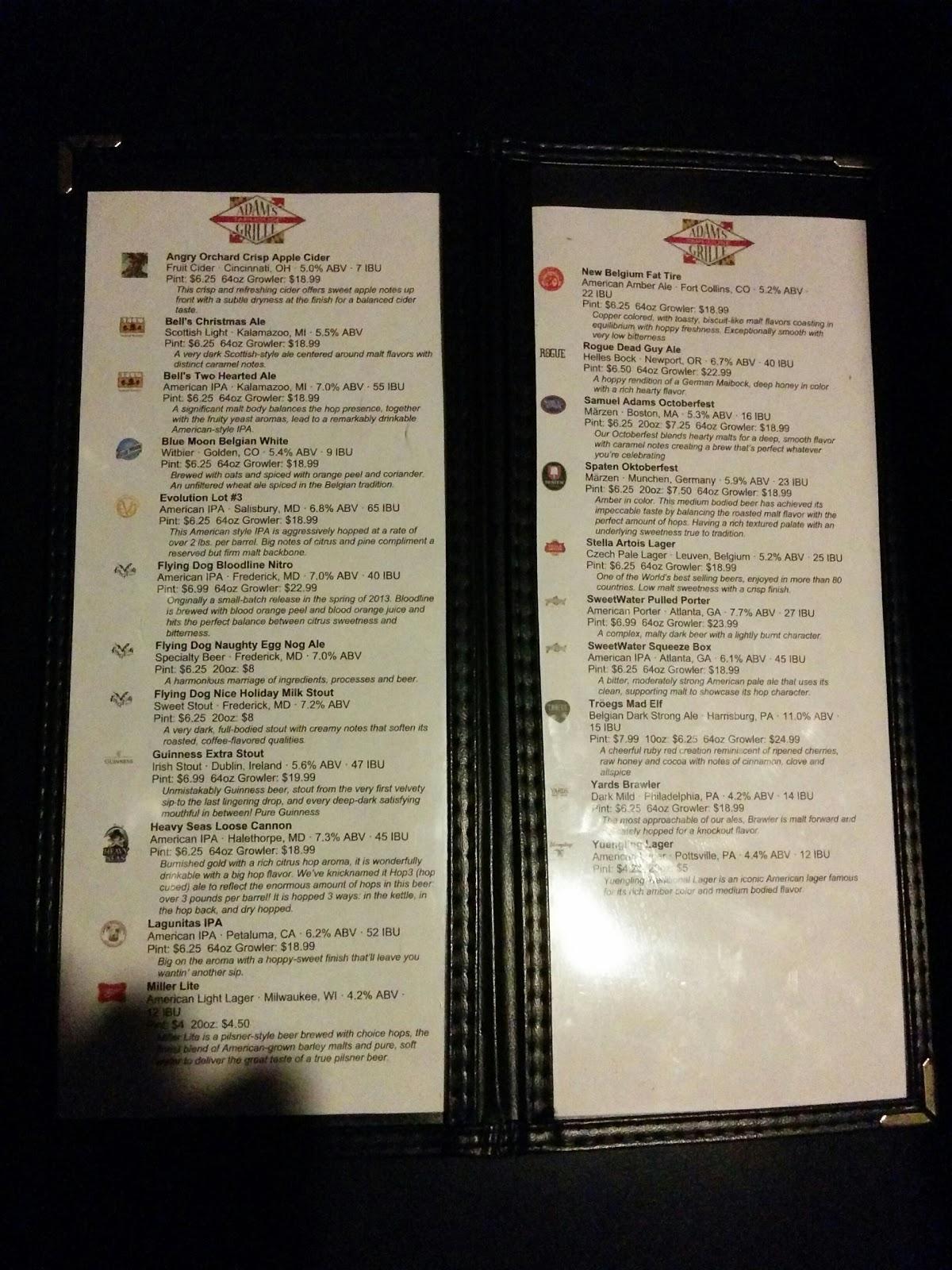 Menu at Adam's Grille & Taphouse - Edgewater pub & bar, Edgewater, 169 ...