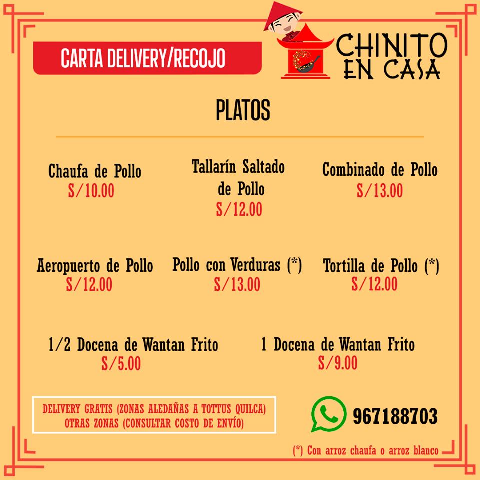 Menu at Chinito en Casa restaurant, Peru