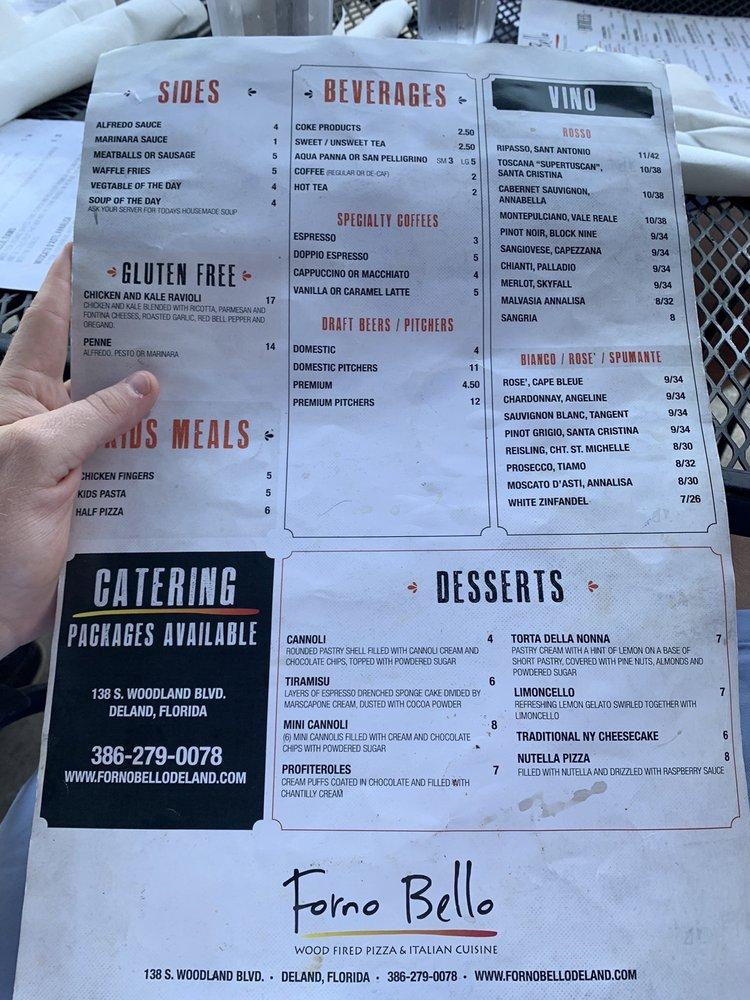 Menu at Forno Bello Wood Fired Pizza & Italian Cuisine pizzeria, DeLand