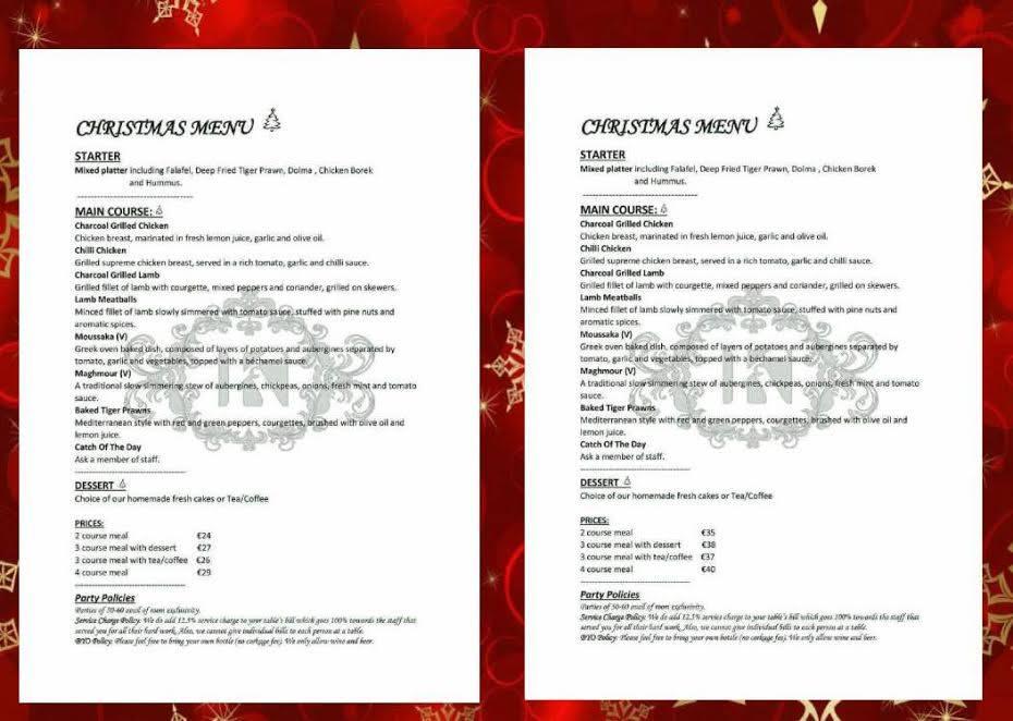 Menu at Keshk Cafe, Dublin