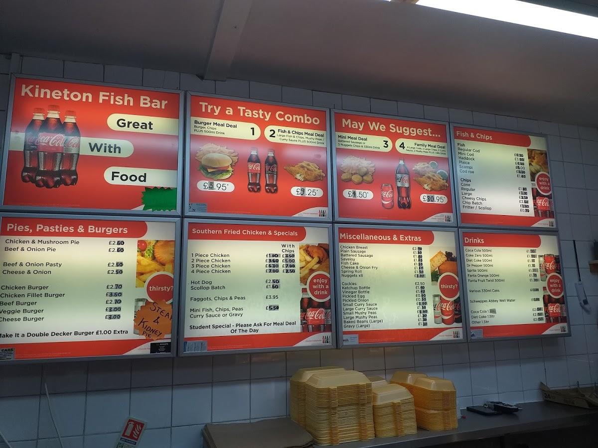 Menu at Kineton Chippy restaurant, Kineton