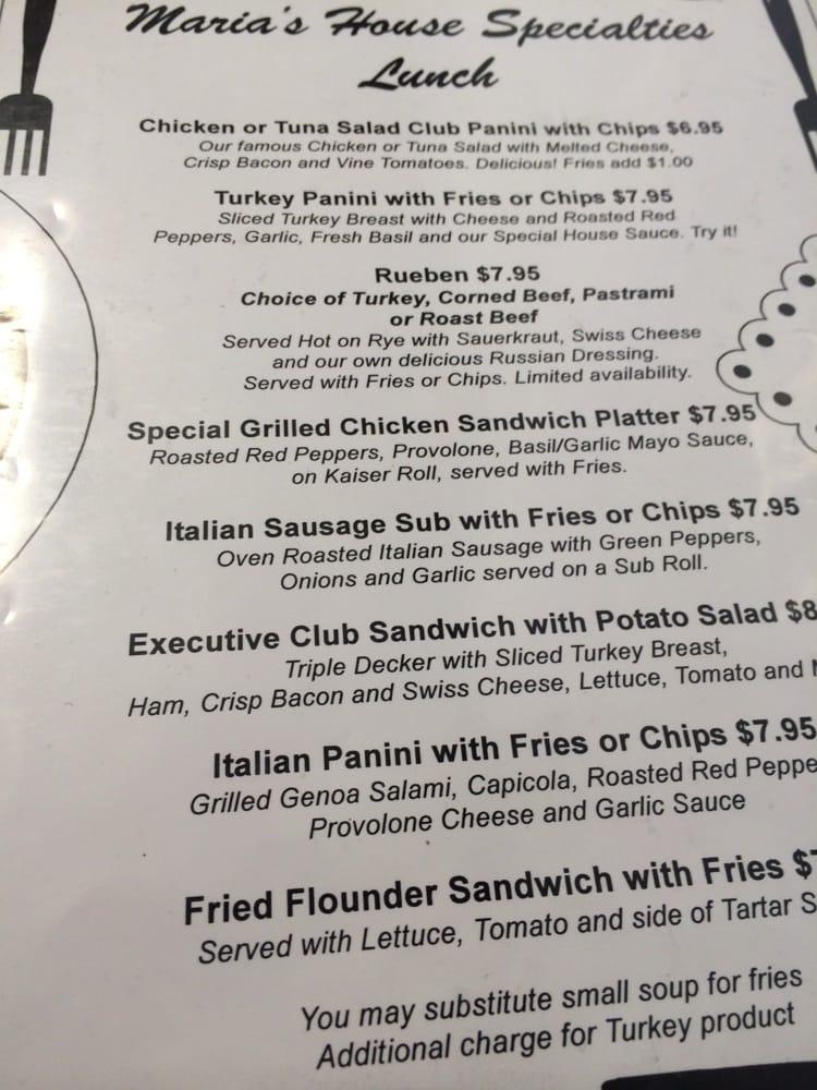 Menu at Maria's Luncheonette restaurant, Atlantic City