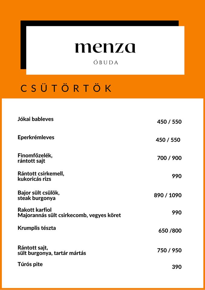 Menu at Menza Óbuda cafeteria, Budapest