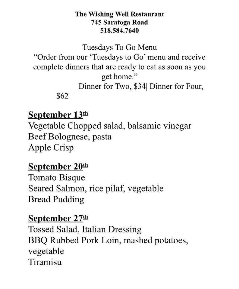 Menu at The Wishing Well pub & bar, USA