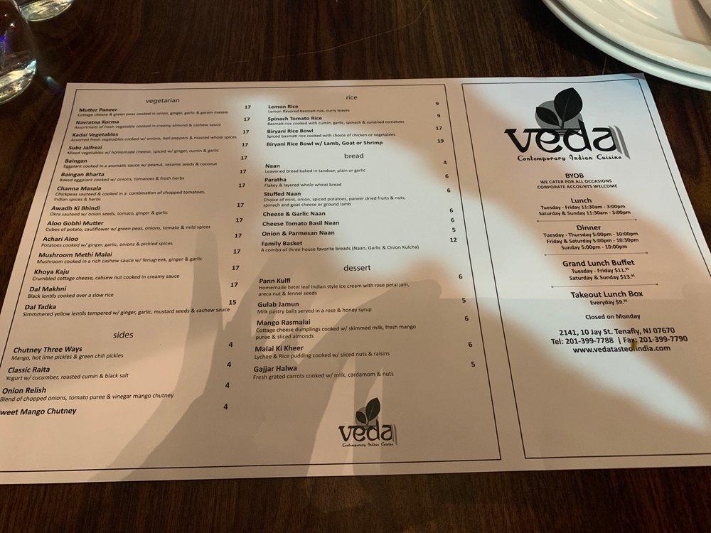 Menu at Veda Tenafly NJ Indian BYOB NJ Restaurant (Contemporary Indian ...