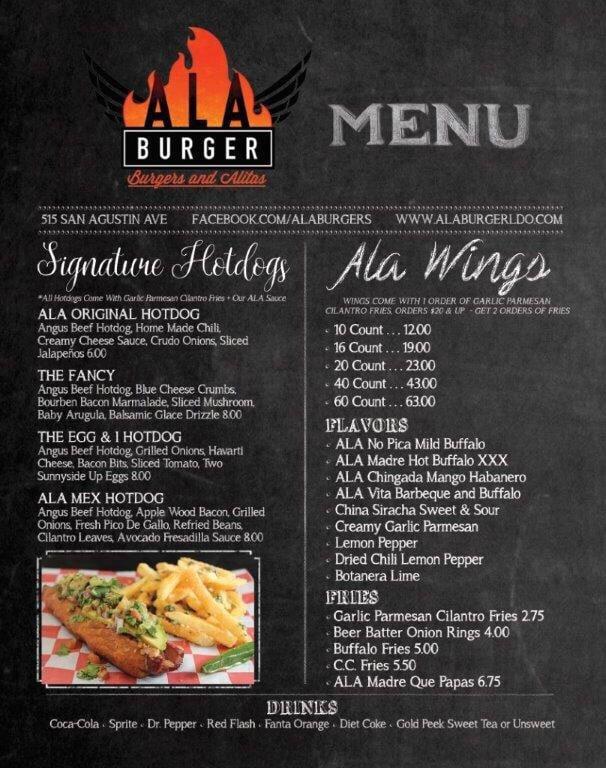 Menu at Ala Burger, Laredo