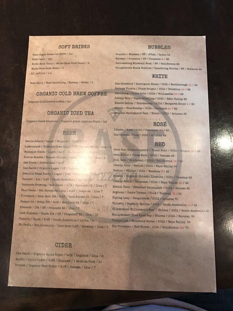 Menu at Base Pizzeria, Phoenix