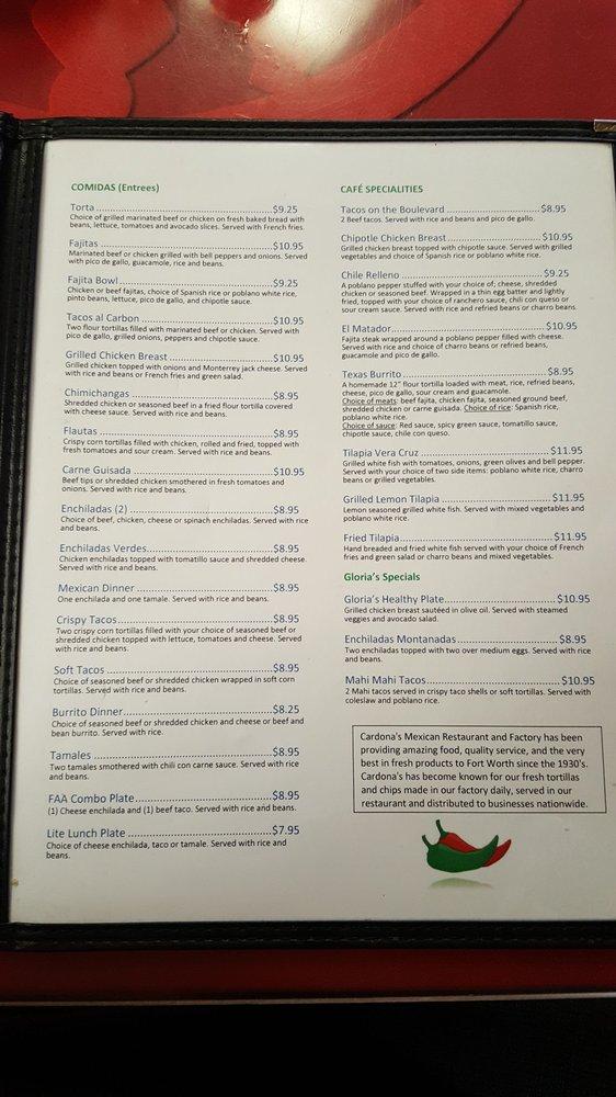 Menu at Cardona Foods restaurant, Fort Worth