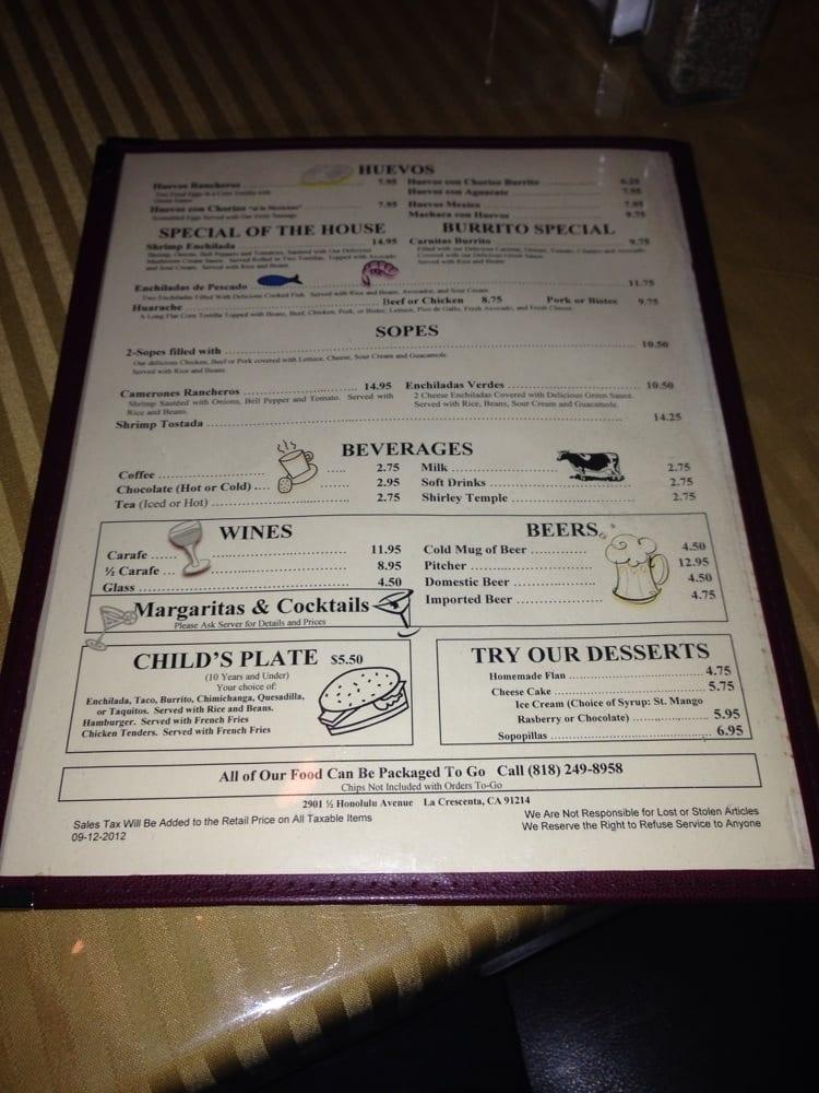 Menu at El Sol Mexican Restaurant, Glendale