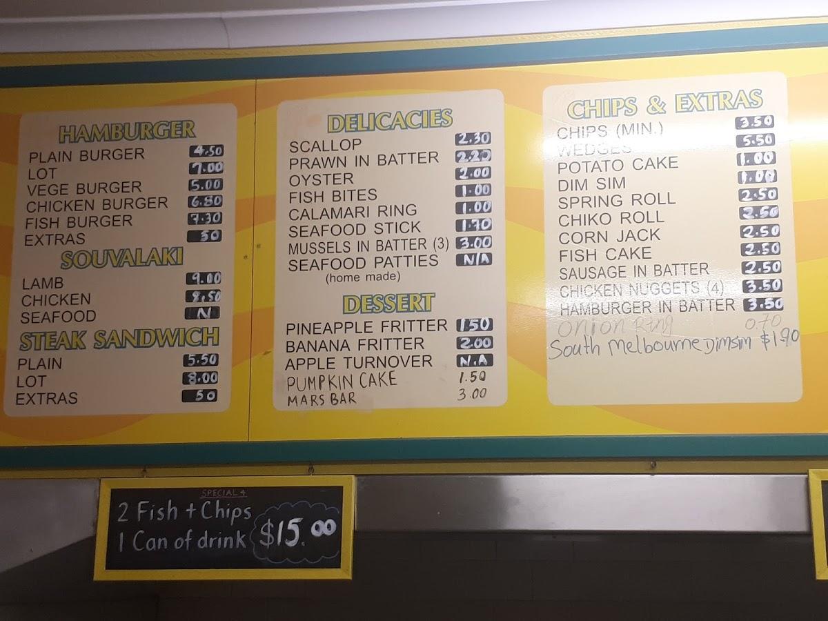 Menu at Laura St Seafood restaurant, Aspendale