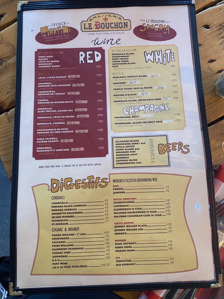 Menu at Le Bouchon restaurant, Cold Spring