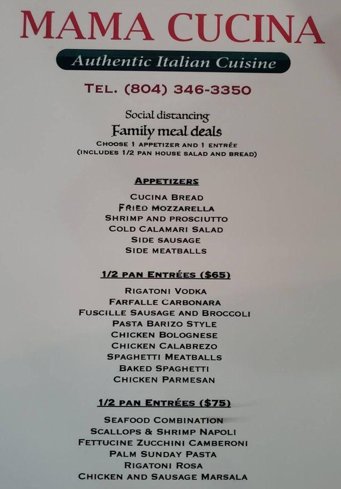 Carta de Mama Cucina Italian Restaurant, Tuckahoe