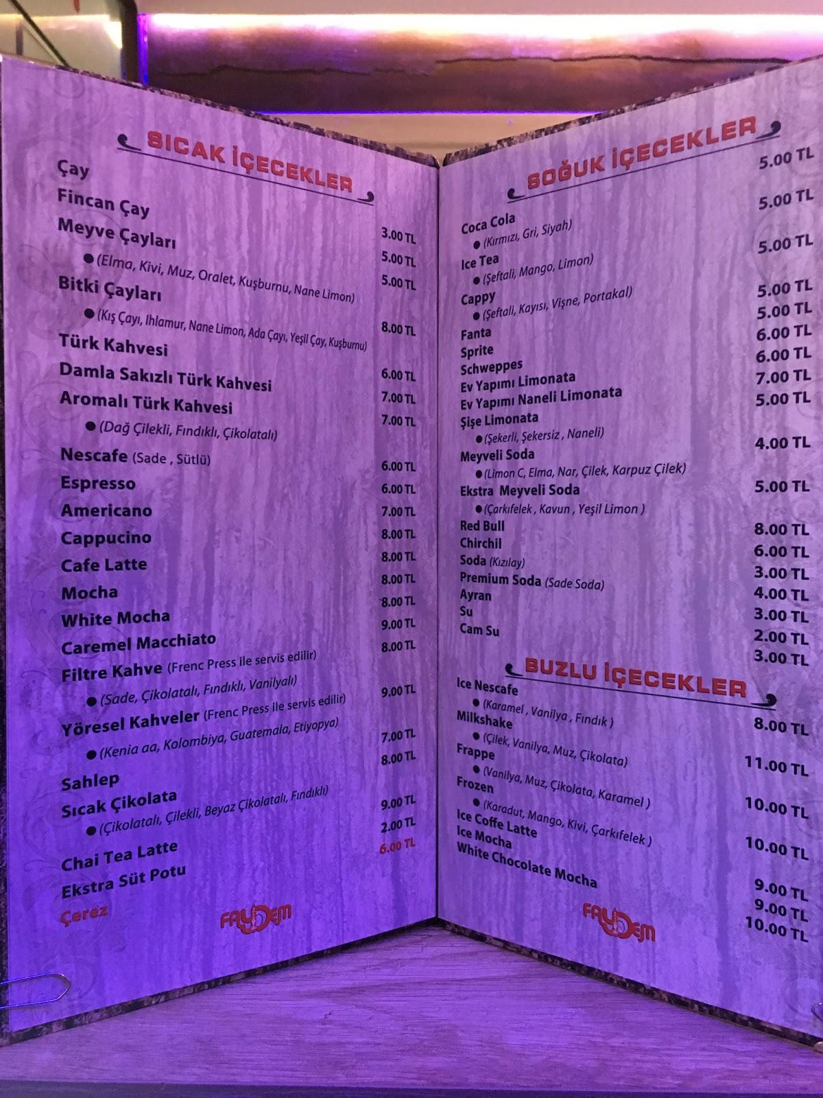 Menu at OLD MAN, Istanbul