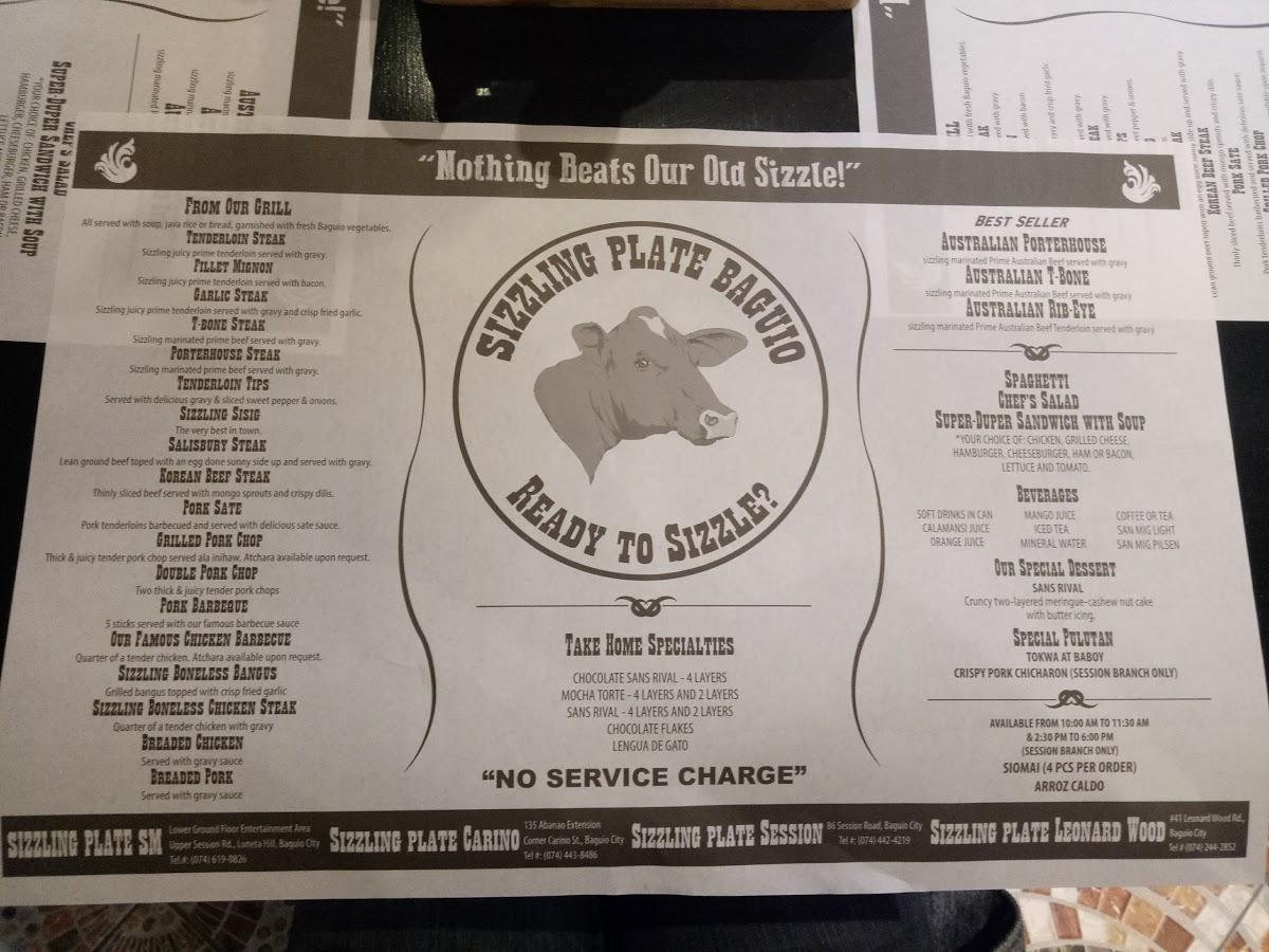 Menu at Sizzling Plate Leonard Wood restaurant, Baguio
