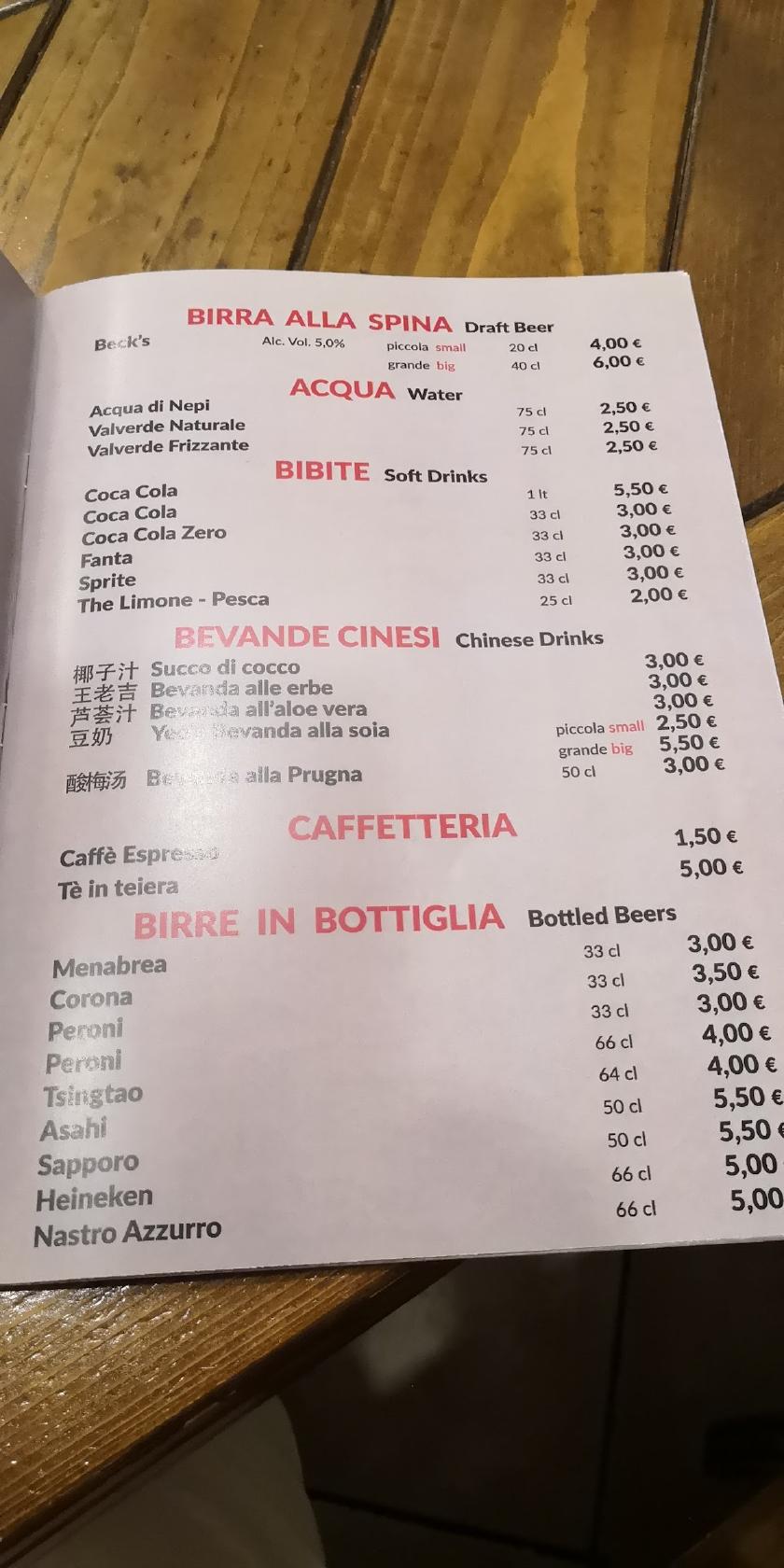 Menu da Tin House ristorante, Roma, Via Leonina