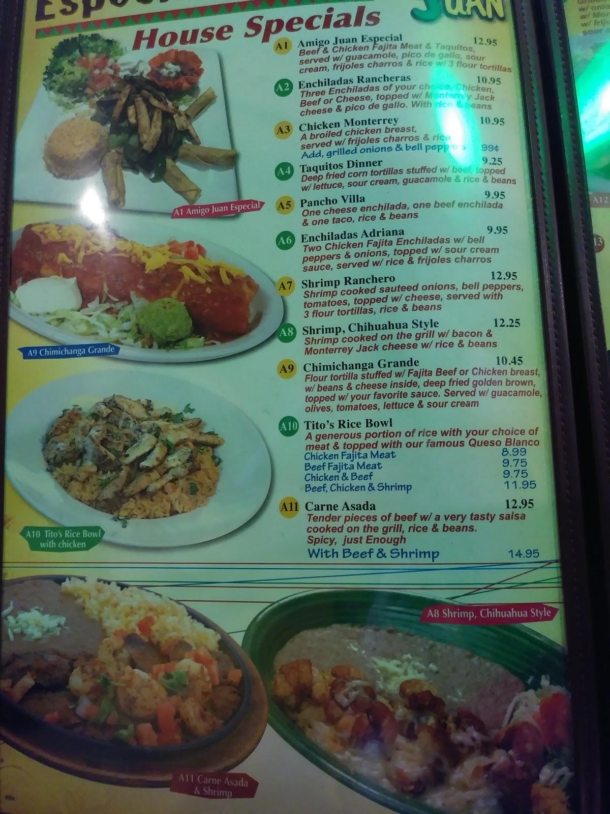 Menu at Amigo Juan restaurant, Texarkana, Morris Ln