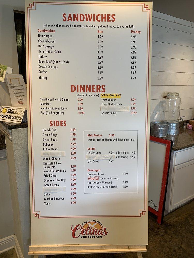 Menu at Celina's Soul Food Cafe, Slidell