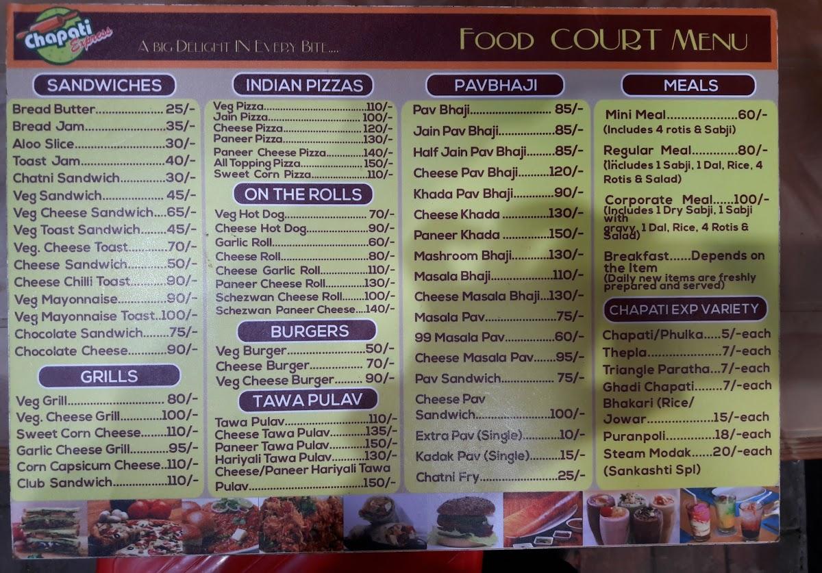 Menu at Chapati Express, Mumbai
