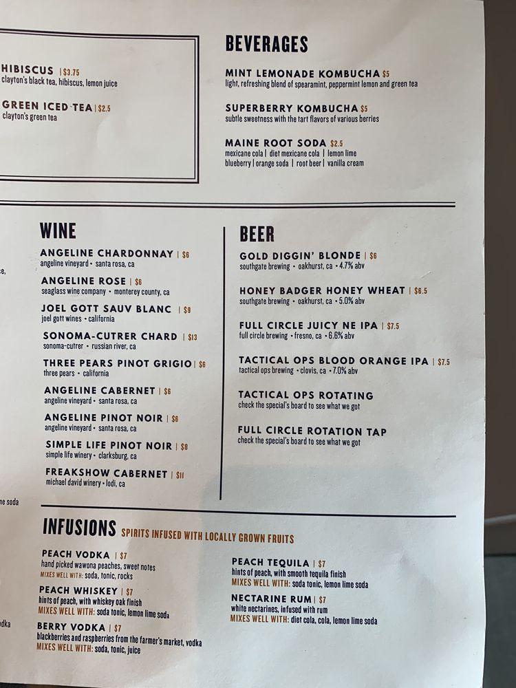 Menu at Heirloom restaurant, Fresno