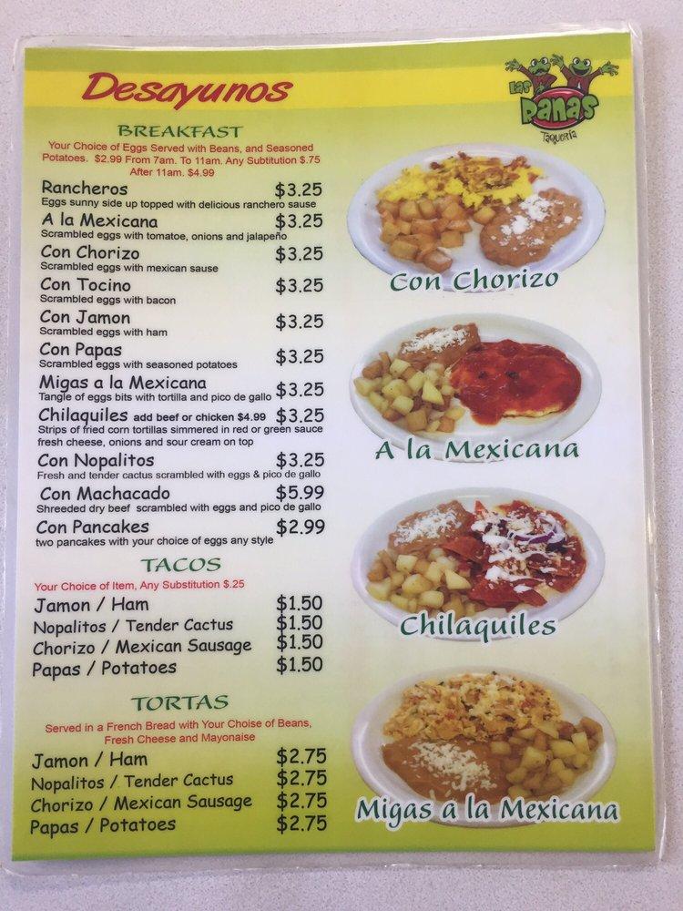 Menu at Las Ranas Taqueria restaurant, Houston, Hwy 249 Tomball