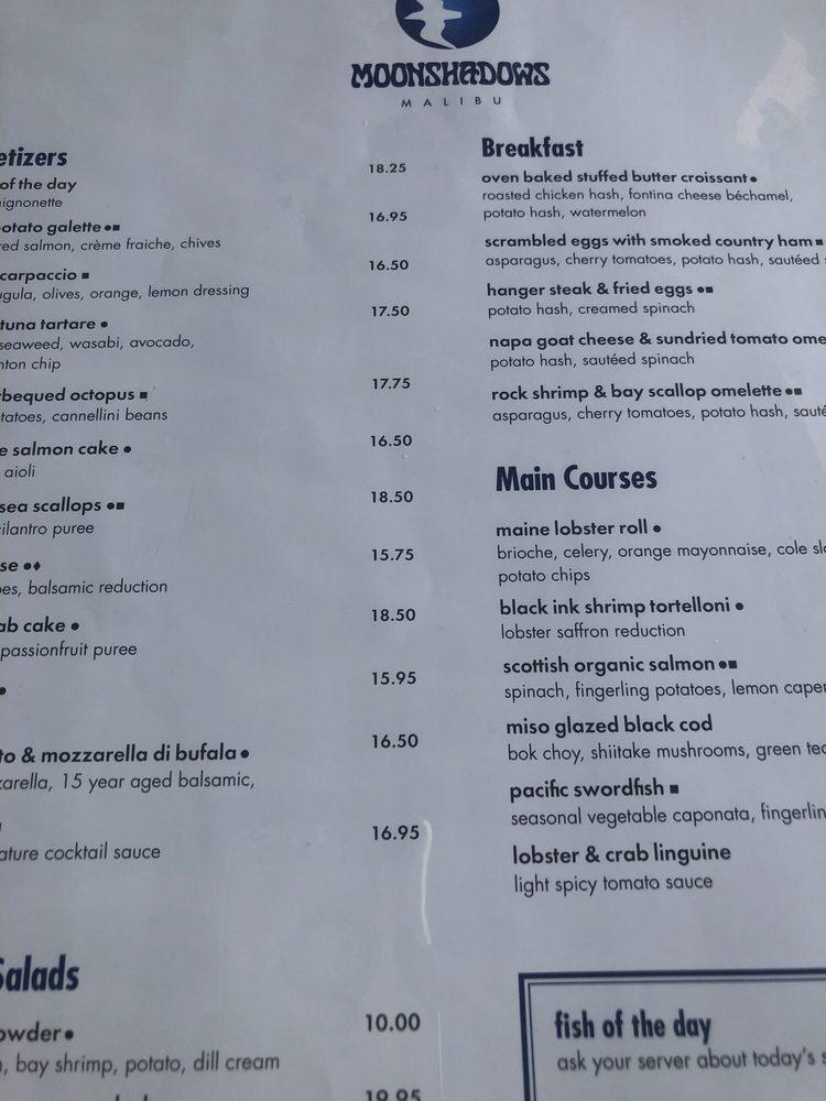 Menu at Moonshadows Malibu pub & bar, Malibu
