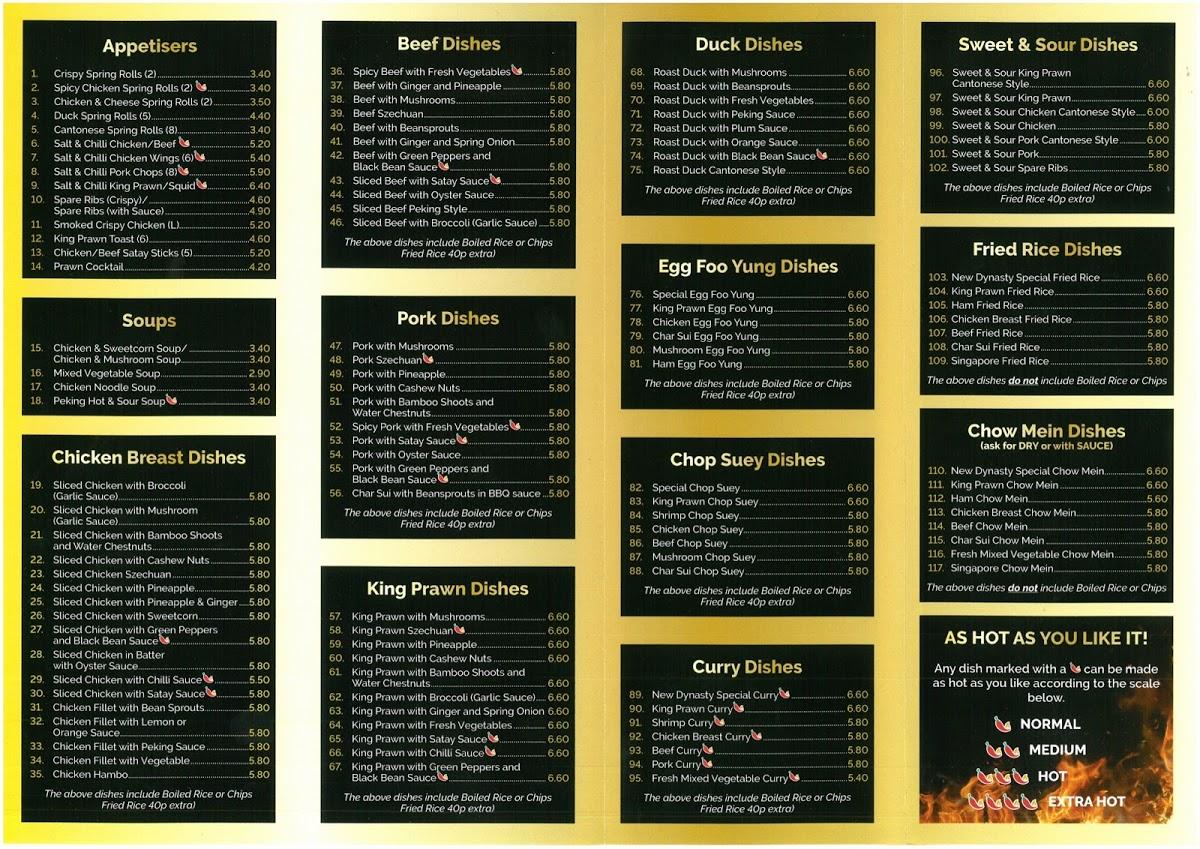 Menu at New Dynasty fast food, Magherafelt