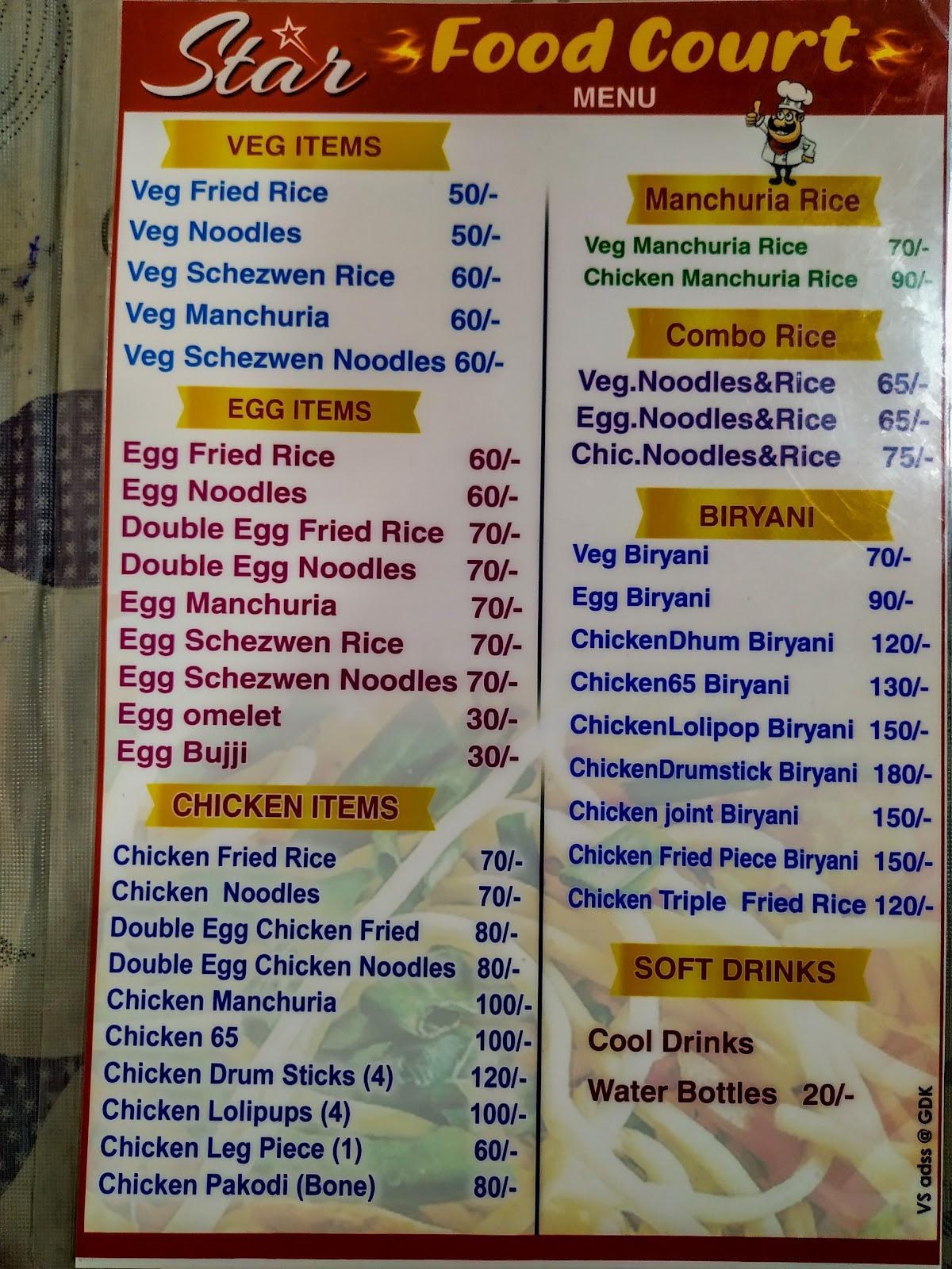 Menu at STAR FOOD COURT, Ramagundam