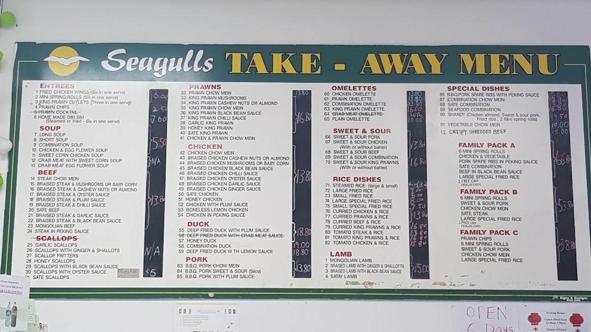Menu at Seagull Chinese Take Away fast food, Deception Bay