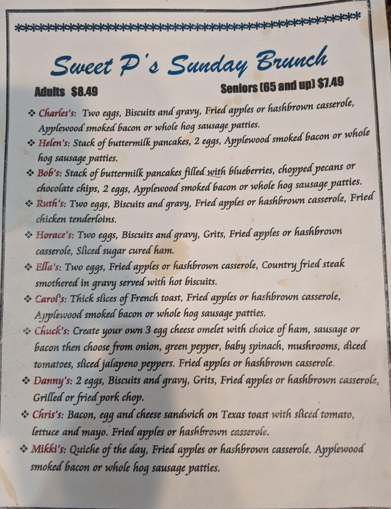 Menu at Sweet P's Southern Style restaurant, Clarksville