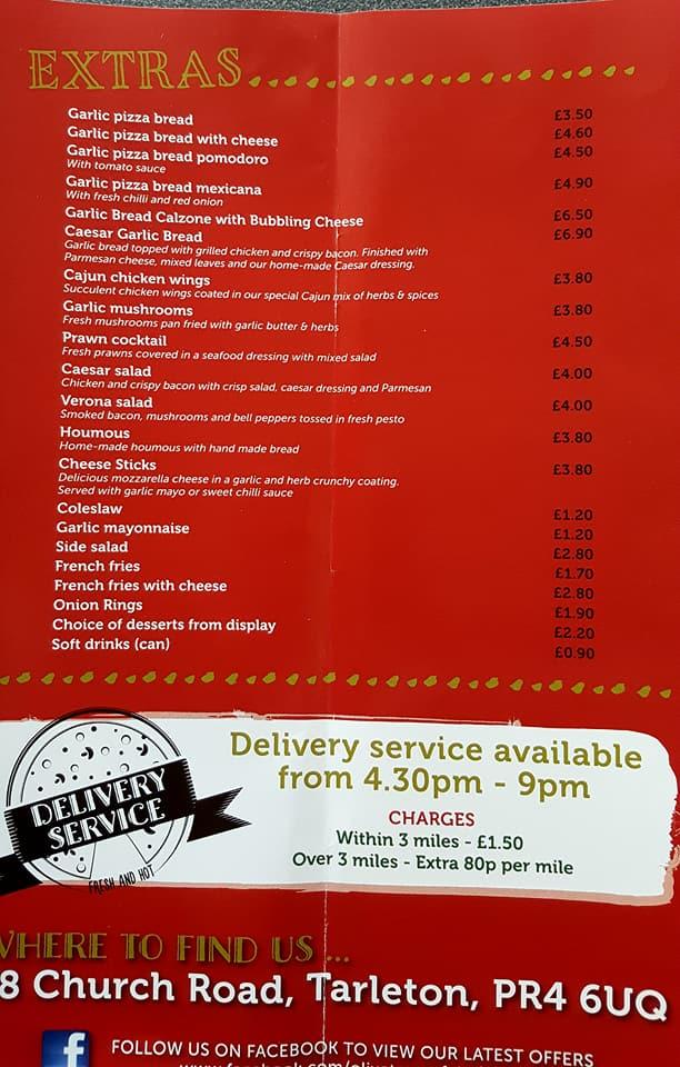 Menu at The Olive Tree Cafe, Tarleton