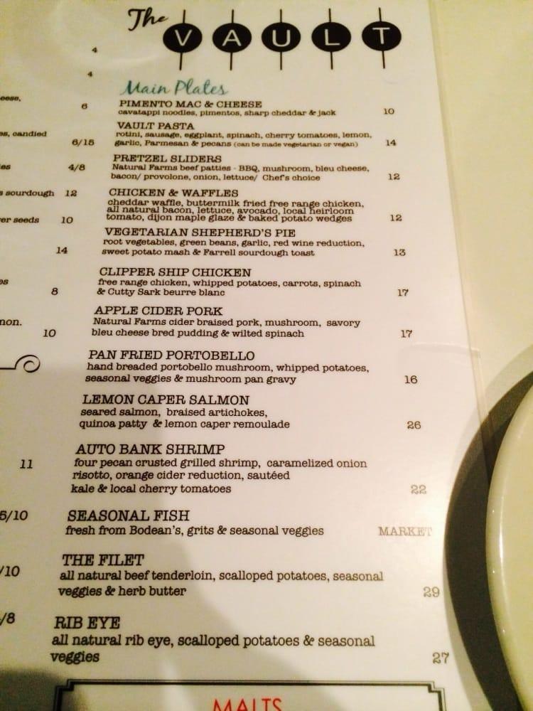 Menu at The Vault Restaurant, Tulsa