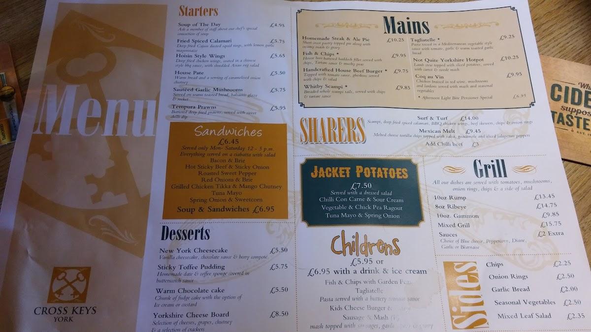 Menu at Cross Keys pub & bar, York, 32 Tadcaster Rd Dringhouses