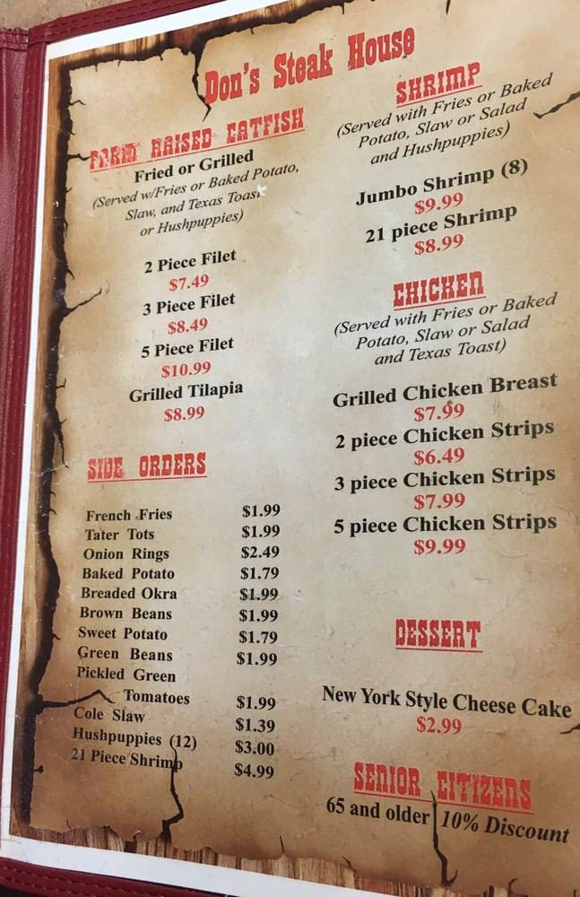 Menu at Don's Steakhouse, Pocahontas, Market Dr