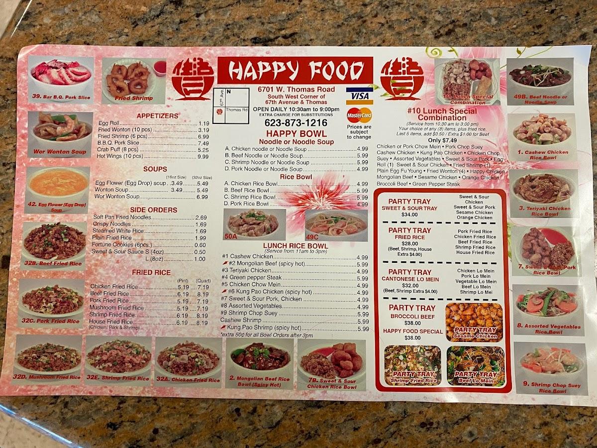 Menu at Happy Food restaurant, Phoenix, W Thomas Rd