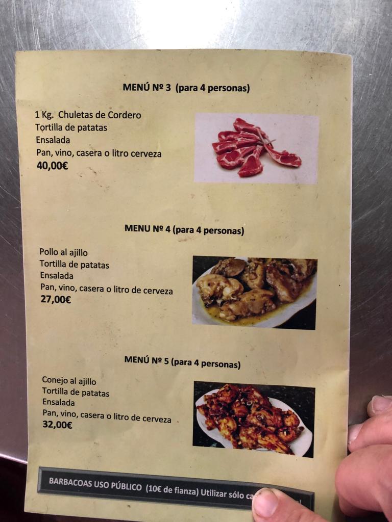 Carta del restaurante Kiosco El Paraíso, Aranjuez