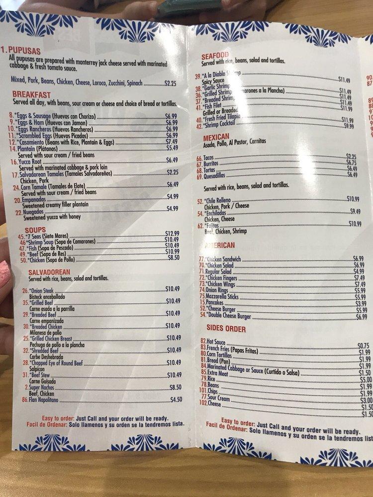 Menu at Las Pupusas restaurant, Las Vegas, S Las Vegas Blvd