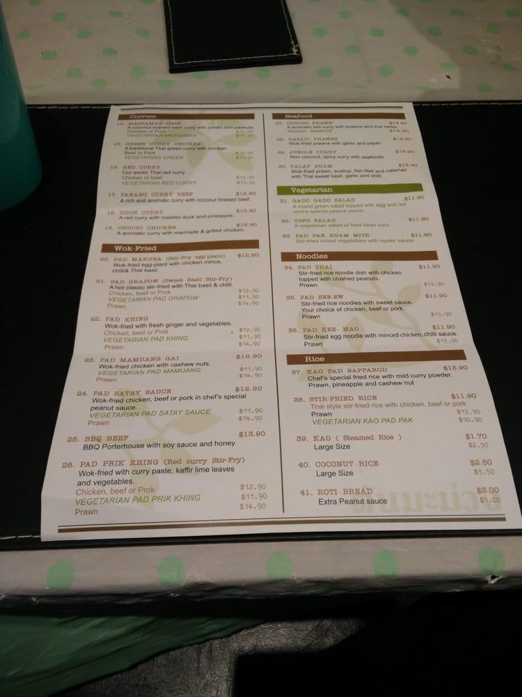 Menu at Mango Tree Thai restaurant, Mount Waverley