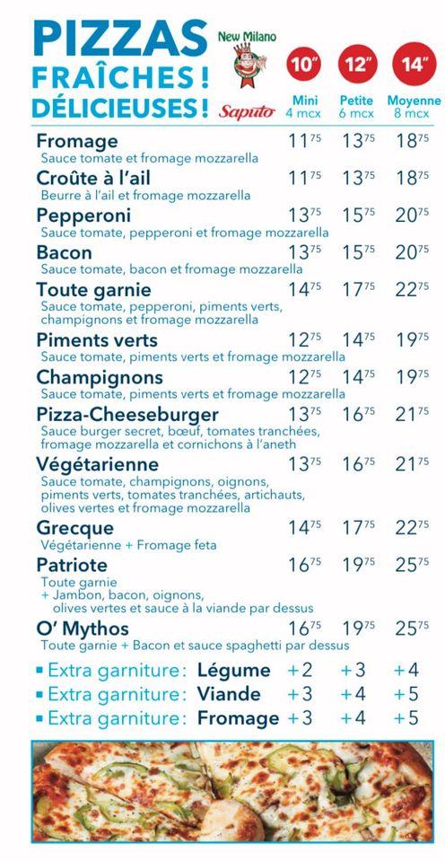 Menu au SorrentO’Mythos restaurant, Sorel-Tracy