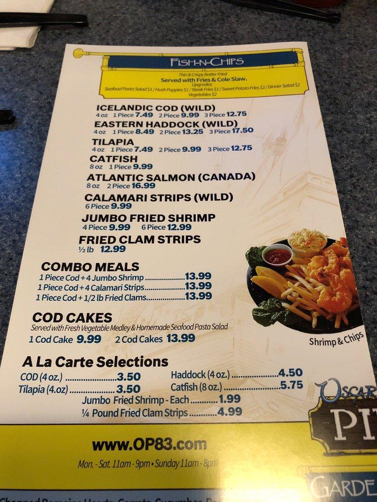 Menu at Oscar's Pier 83 restaurant, Glendale