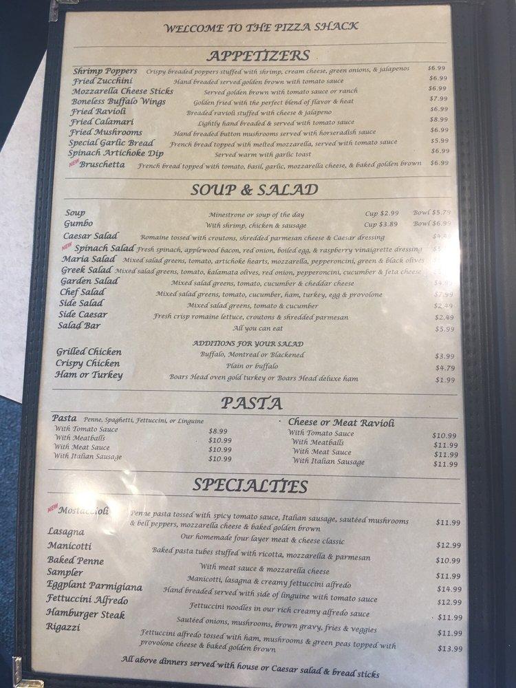 Menu at Pizza Shack pizzeria, Montgomery, Stewart Creek Rd