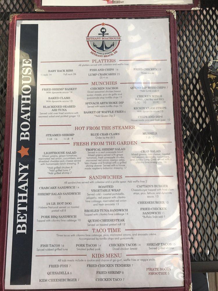 Menu at Bethany Boathouse pub & bar, Bethany Beach, Hickman Plaza Rd