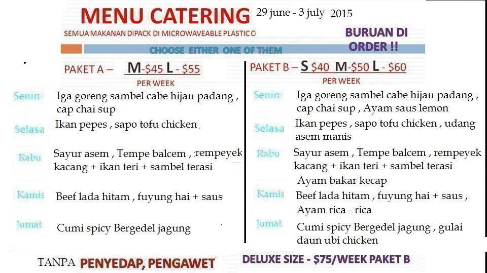 Menu at Catering Masakan Indo restaurant, The Rocks